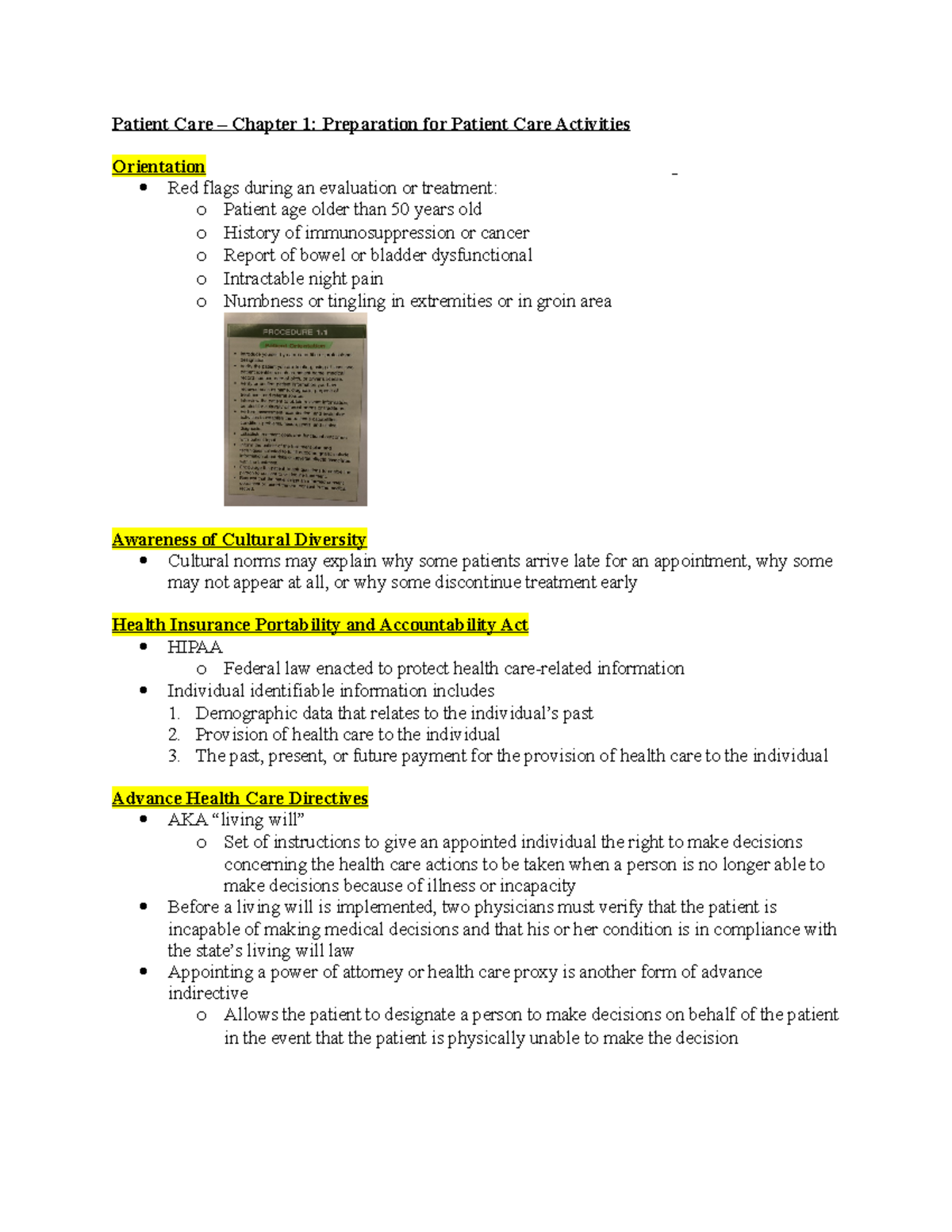 Patient Care Notes - ... - Patient Care – Chapter 1: Preparation for ...