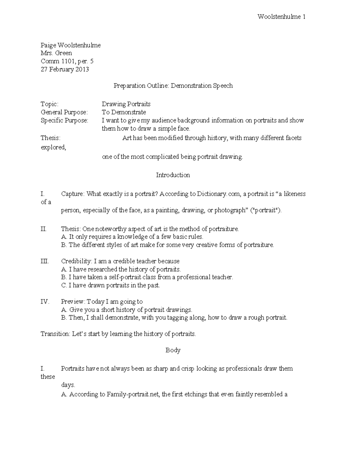 Demonstration Speech Prep Outline - Woolstenhulme 1 Paige Woolstenhulme ...