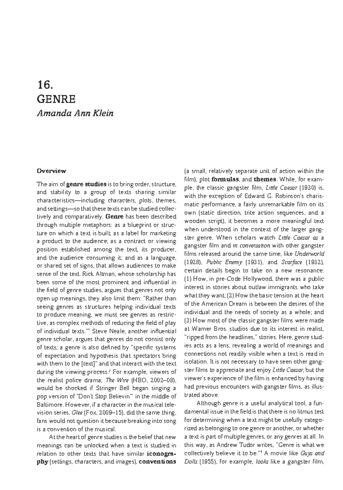 Week Four Reading - Overview The aim of genre studies is to bring order ...