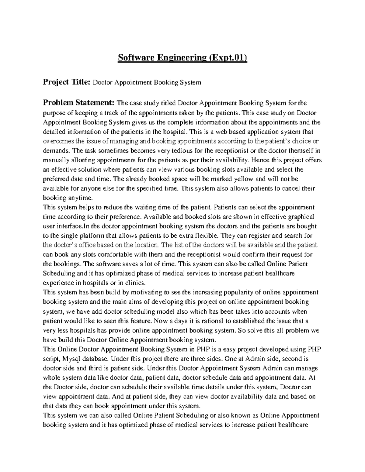 Project Title Doctor Appointment Booking System - Software Engineering ...