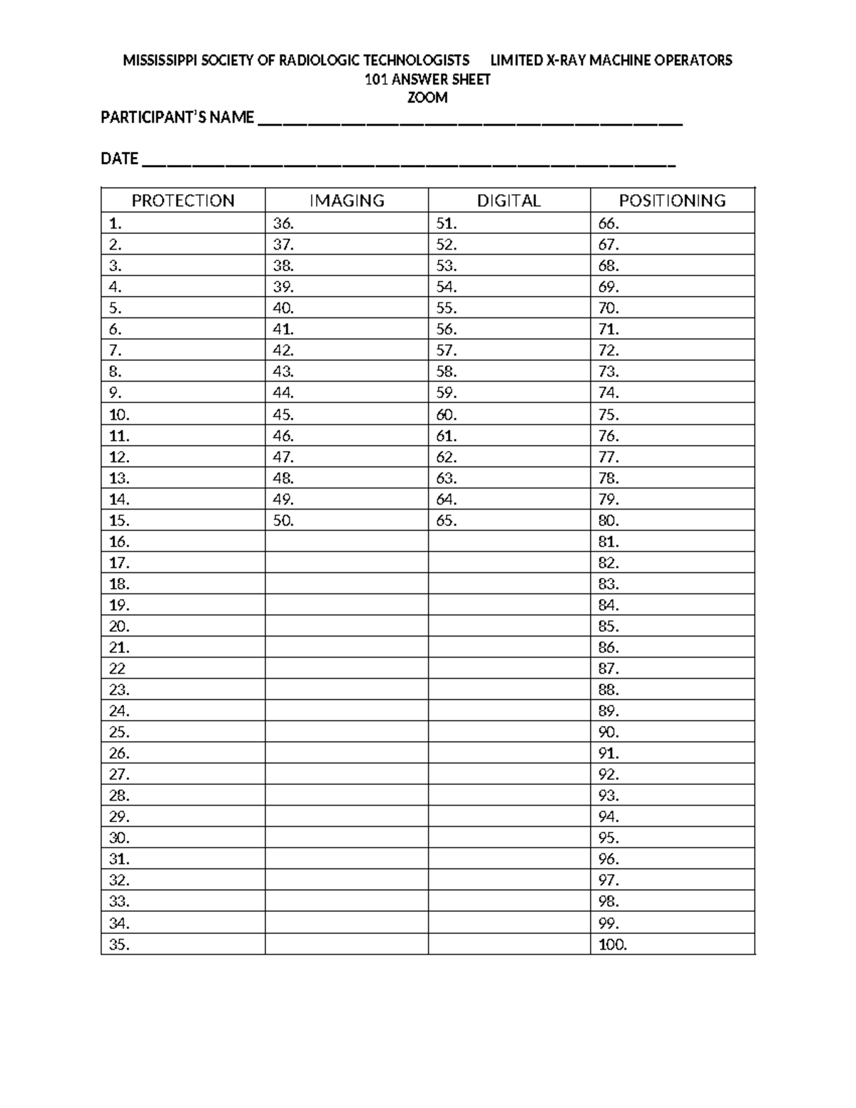 2024 TEST Answer Sheet - Work - MISSISSIPPI SOCIETY OF RADIOLOGIC ...
