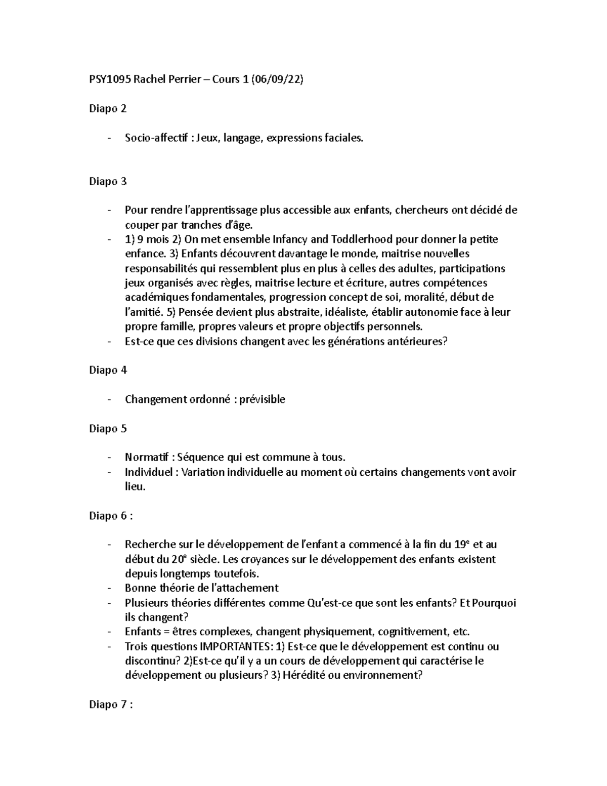 PSY1095 Cours 1 A22 - PSY1095 Rachel Perrier – Cours 1 (06/09/22) Diapo ...