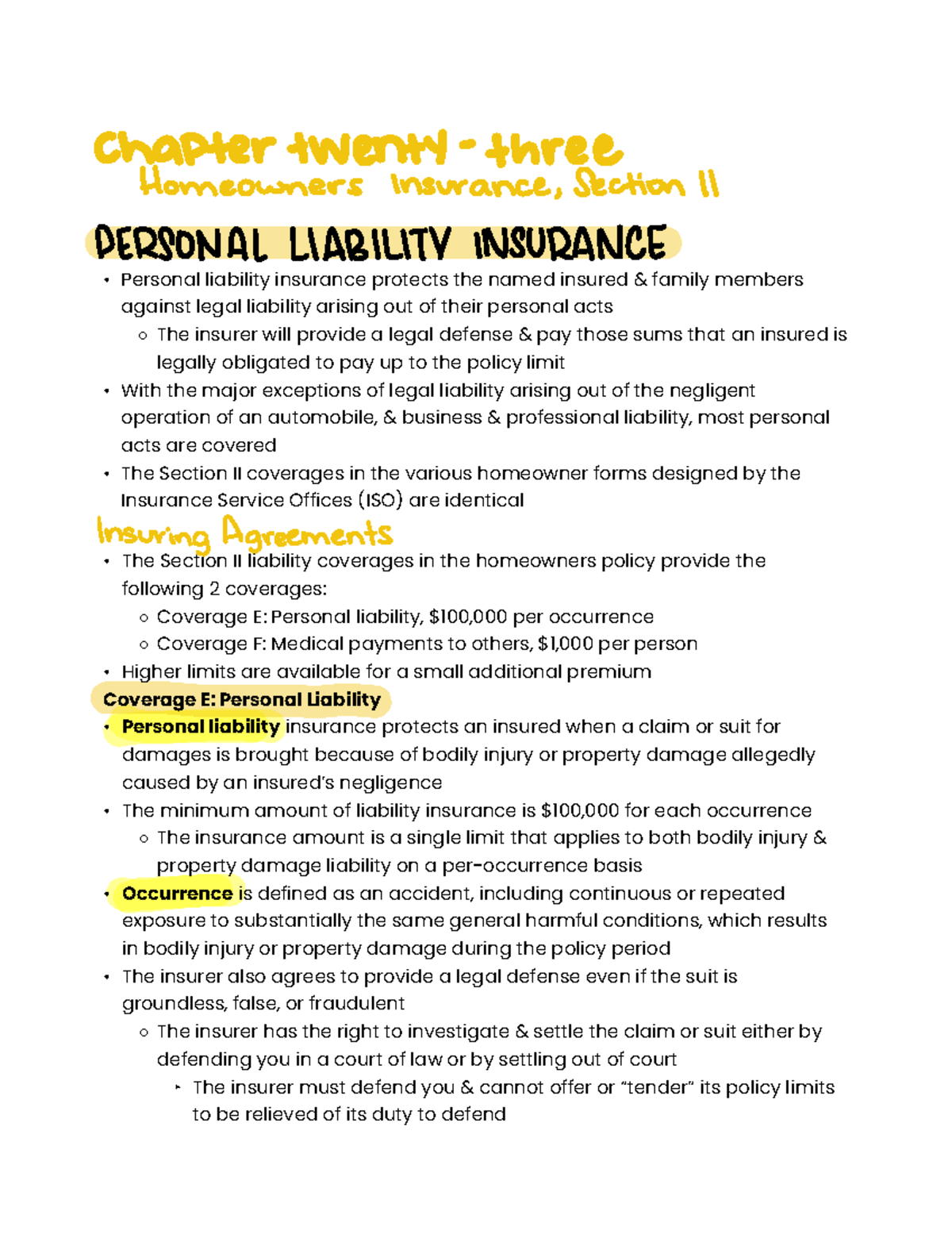 Homeowners Insurance, Section II - Chapter twenty three Homeowners ...