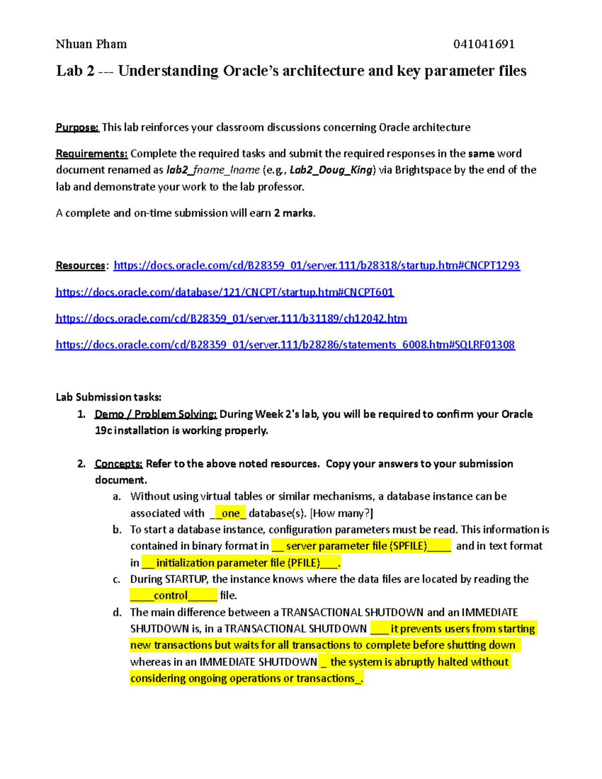 Cst8276lab2 Cobol Lab 2 Understanding Oracles Architecture And Key Parameter Files 4129