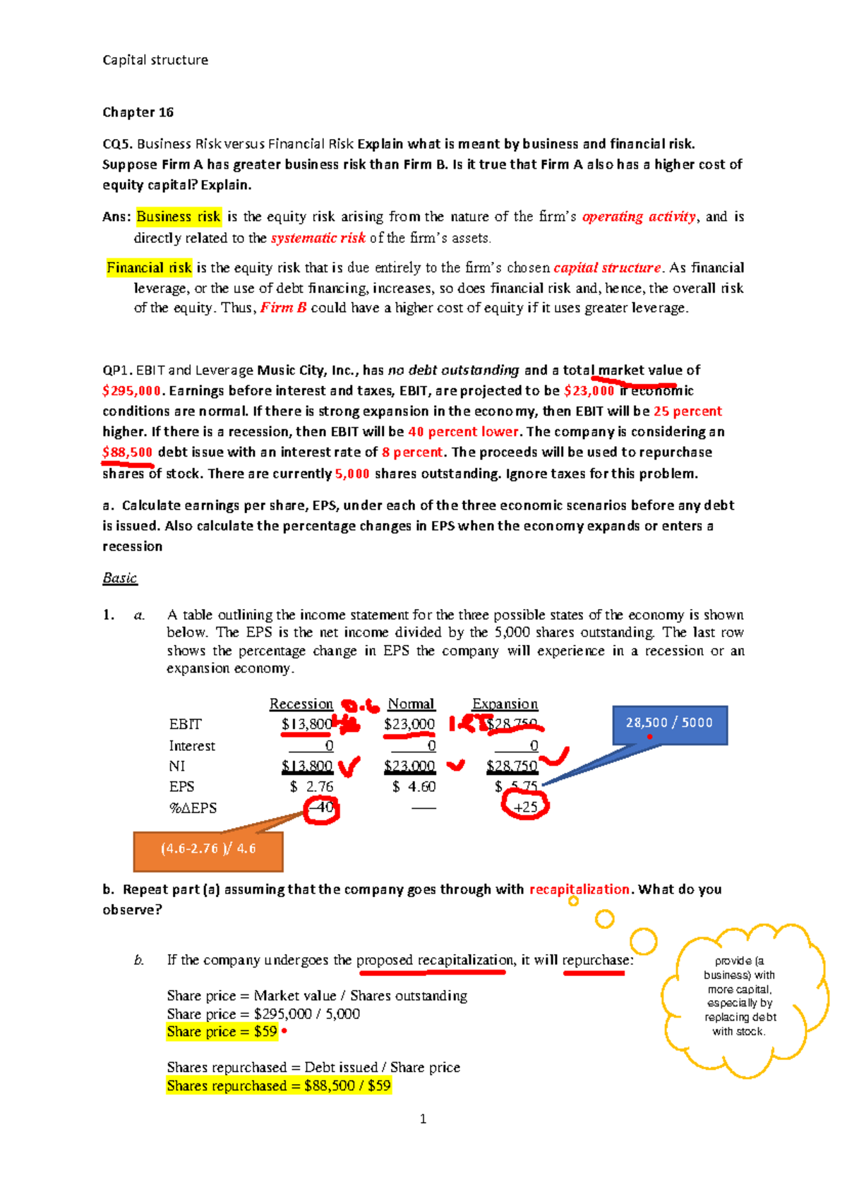 FIN322 tutorial solutions 4 capital structure - Chapter 16 CQ5 ...