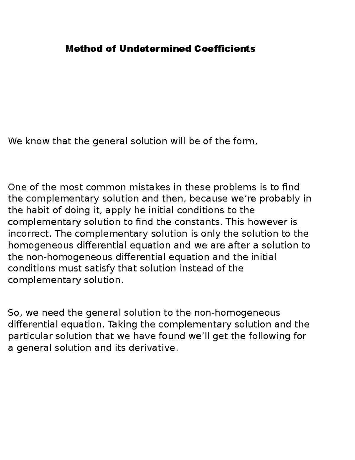 Method of Undetermined Coefficient Ricciii - Method of Undetermined ...