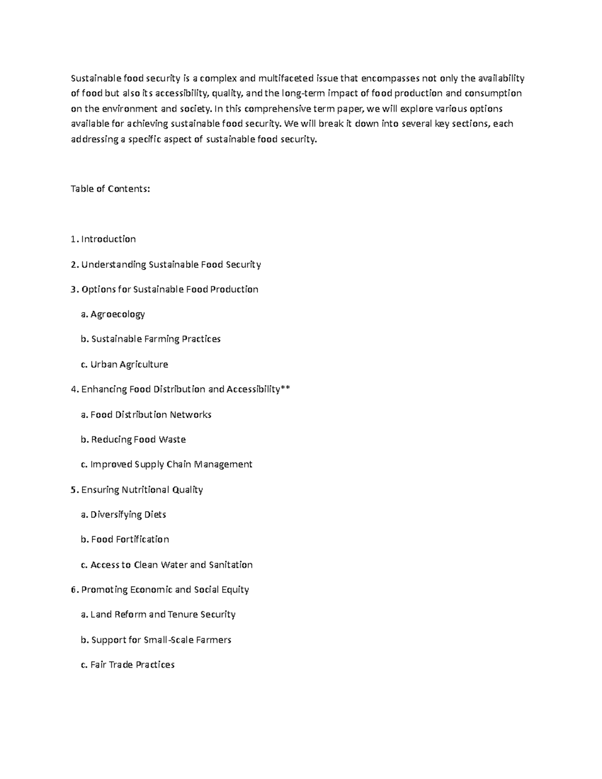 Term paper. Environmental Education - Sustainable food security is a ...