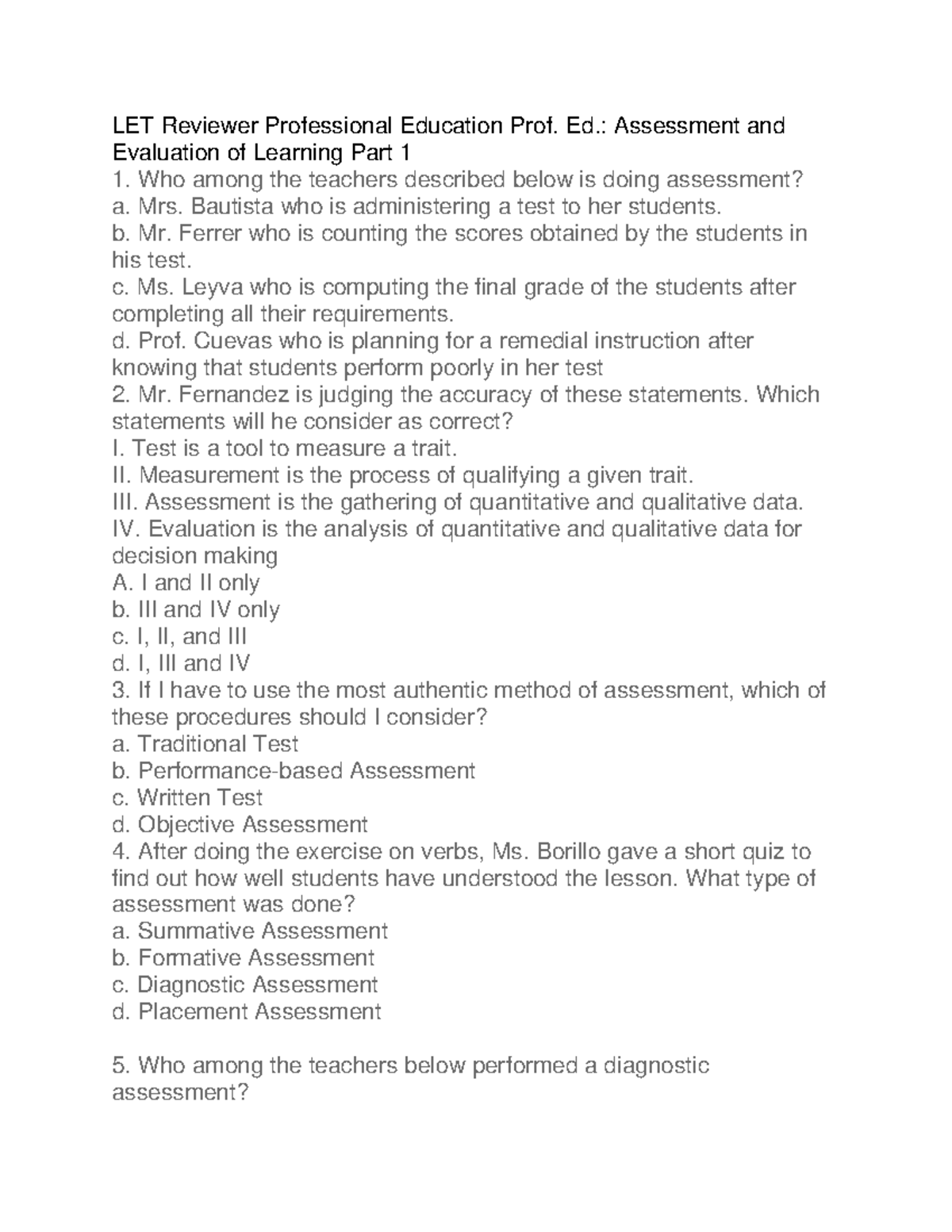 Assessment and Evaluation part 1 and 2 - LET Reviewer Professional ...