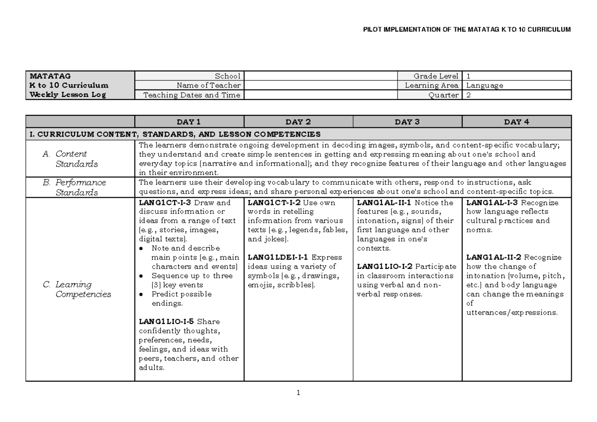 LES Language 1 Q2 Week2 v2 - MATATAG K to 10 Curriculum Weekly Lesson ...