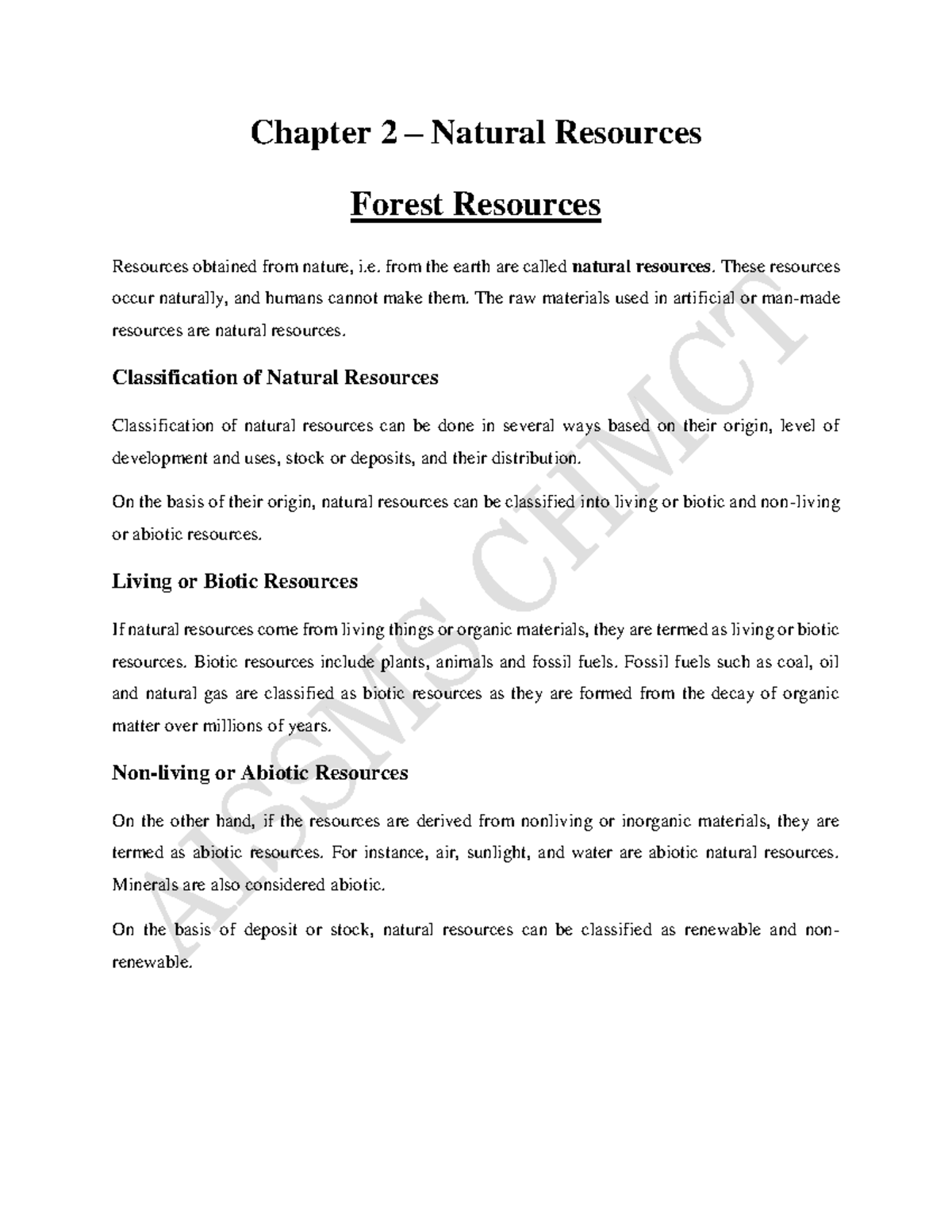 BSc HS Sem III Envirnmental Sxciences HS 307 Chapter 2 Natural ...