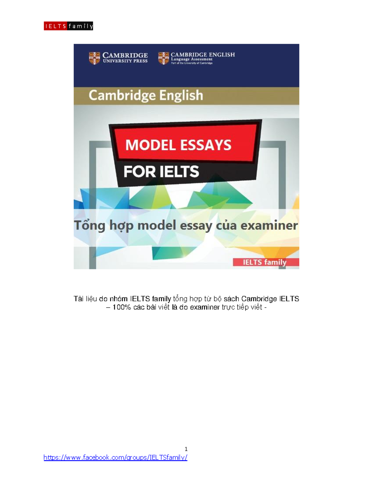 Cambridge Ielts Model essays - 1 Tài liệu do nhóm IELTS family tổng hợp ...