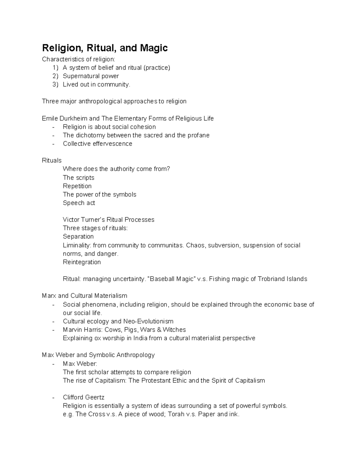Final reivew sheet - Religion, Ritual, and Magic Characteristics of ...