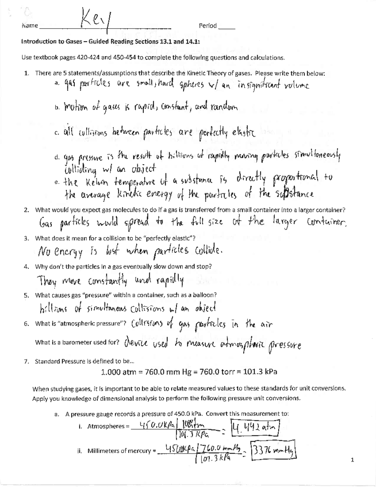 Gases academic all worksheets KEY - MAED Science - Studocu