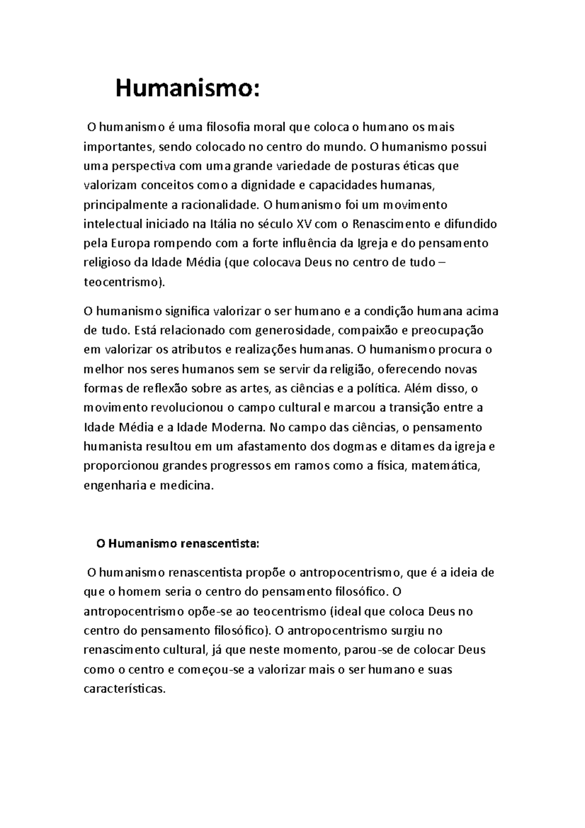 Resumo sobre Humanismo - Humanismo: O humanismo é uma filosofia moral ...