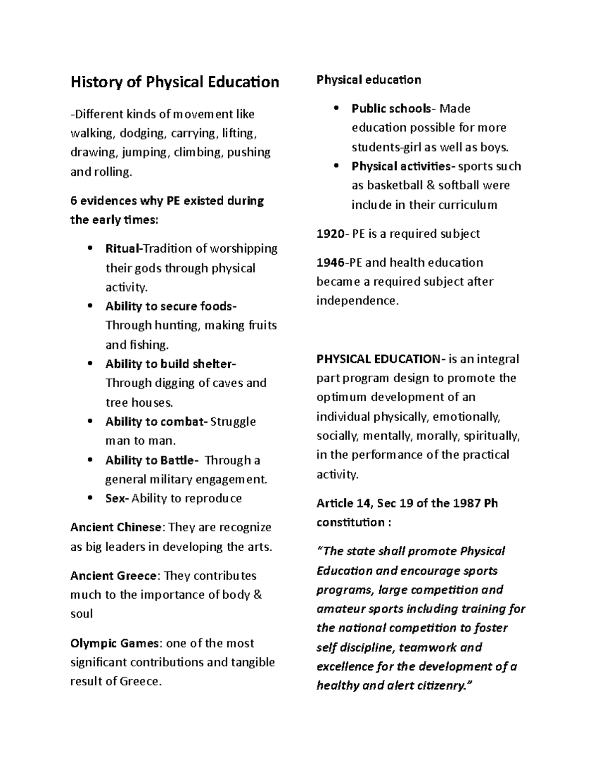 PE - Physical Education - History of Physical Education -Different ...