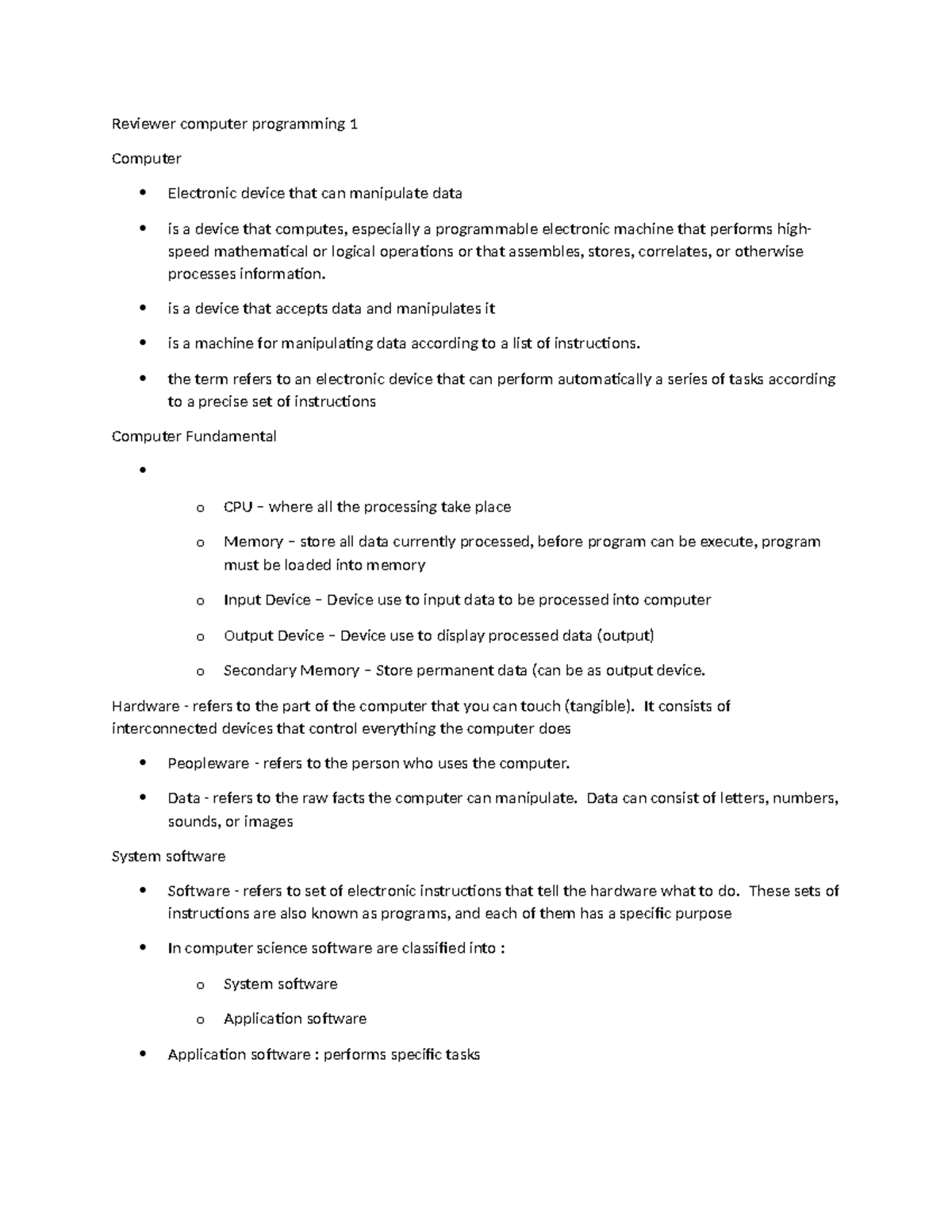 Reviewer computer programming 1 - is a device that accepts data and ...