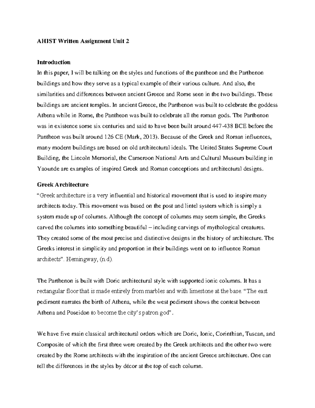 Written Assignment WEEK TWO Ahist 1401 - AHIST Written Assignment Unit 2 Introduction In this ...