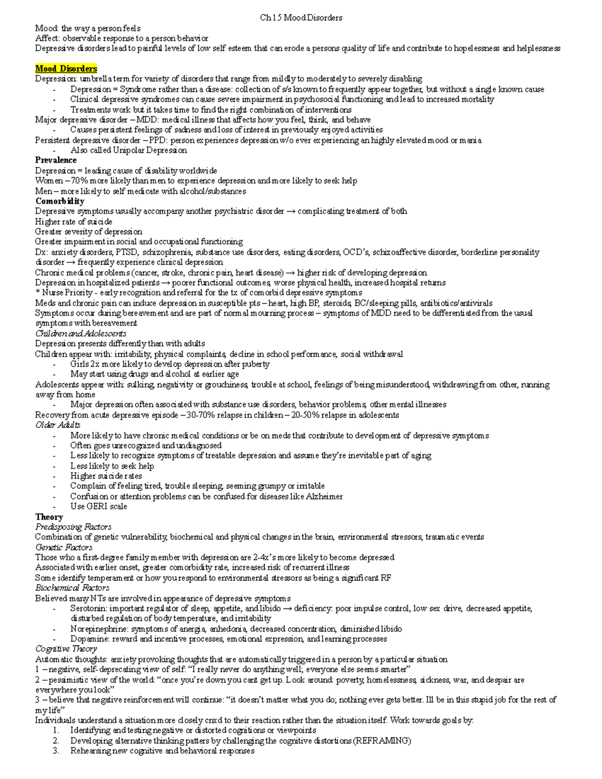 Ch 15 Mood Disorders - Ch 15 Mood Disorders Mood: the way a person ...