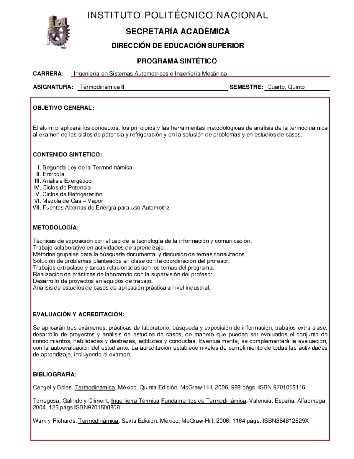 PROGRAMA SINTETICO ESIME - SECRETARÍA ACADÉMICA DIRECCIÓN DE EDUCACIÓN ...