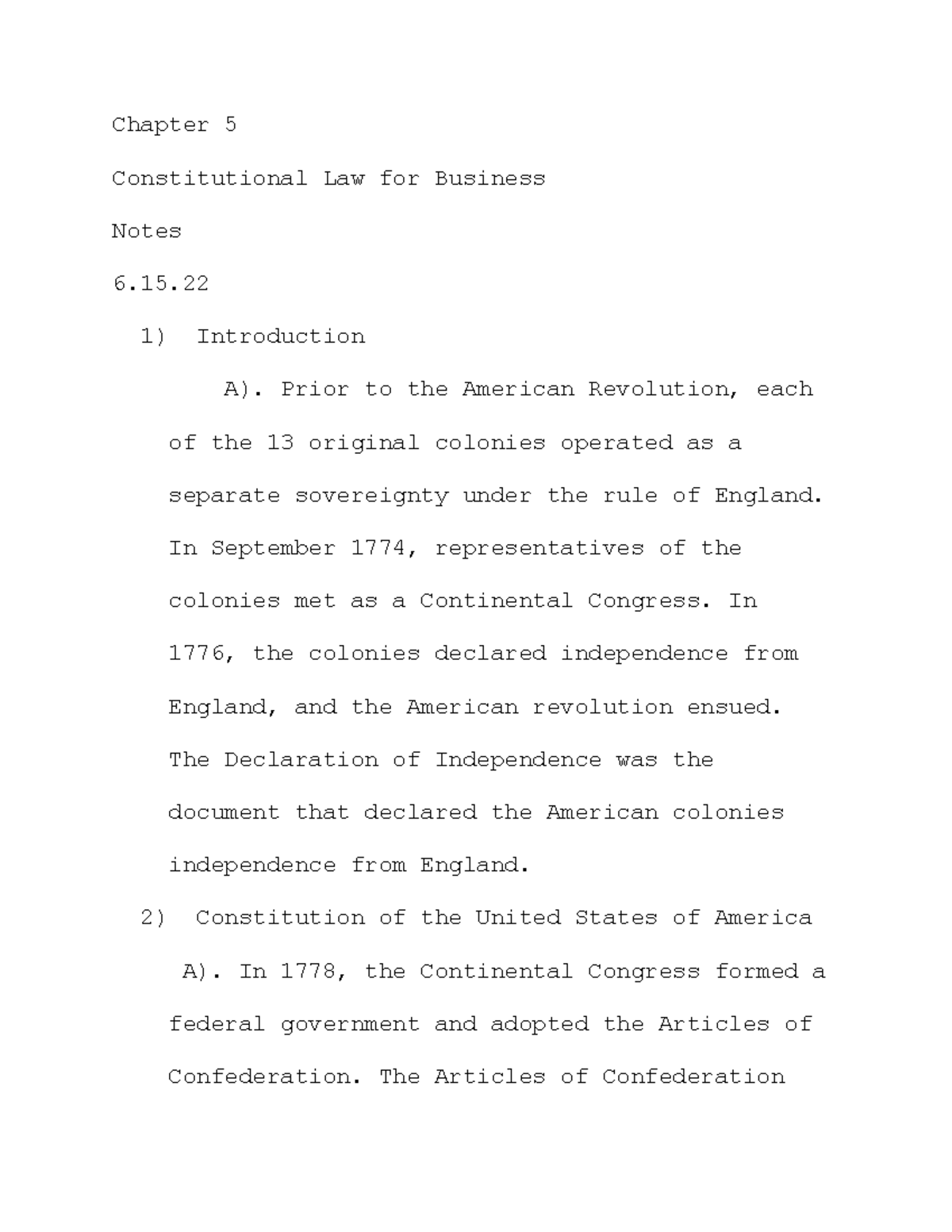 Chapter 5 - notes - Chapter 5 Constitutional Law for Business Notes 6 ...