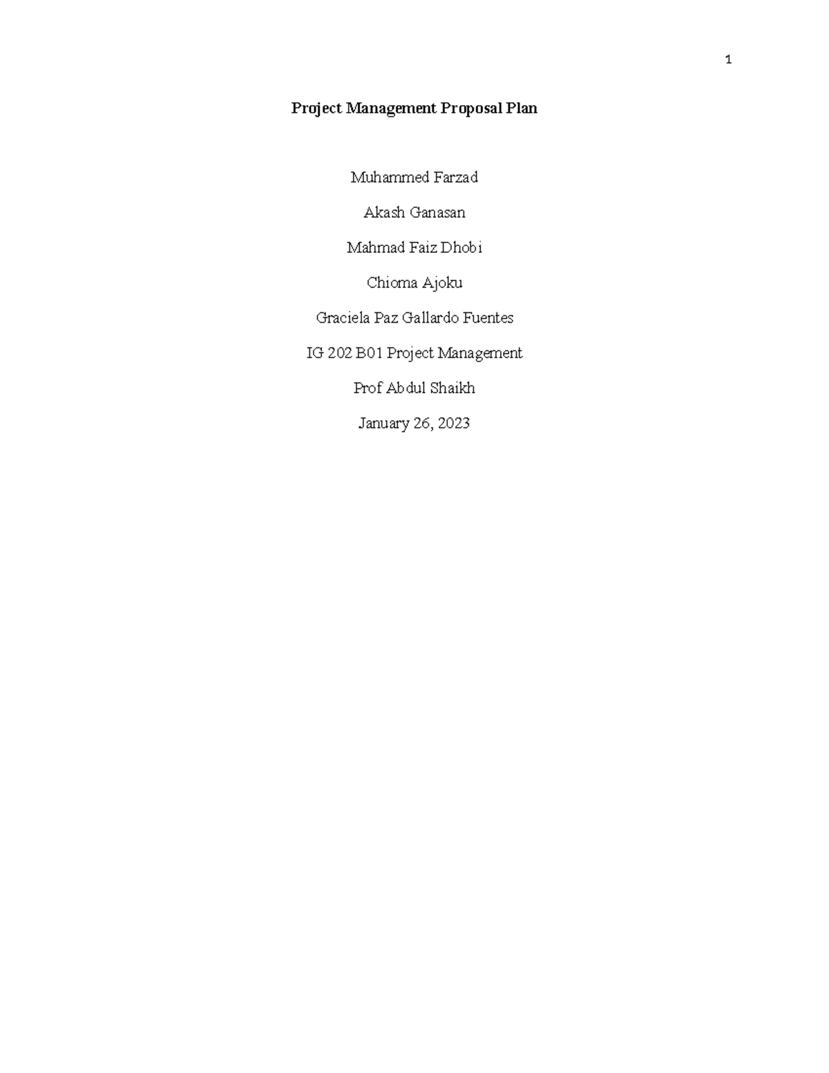 Project Management Proposal Plan 1 Project Management Proposal Plan