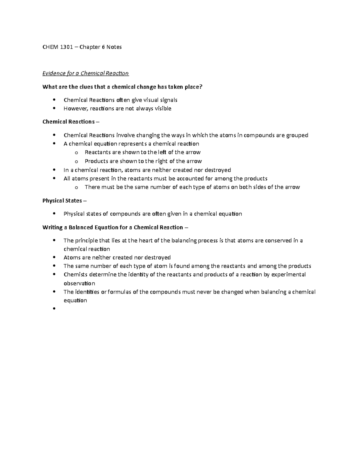 CHEM 1301 - Chapter 6 Notes - CHEM 1301 – Chapter 6 Notes Evidence for ...