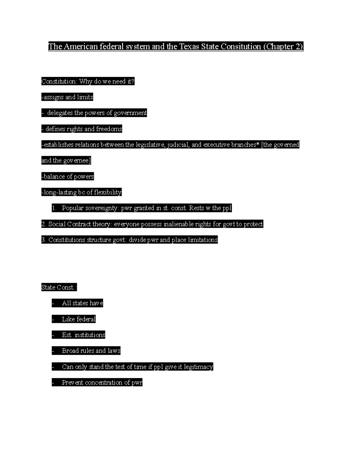 The american federal system and the tx st constitution chapter 2 - The ...