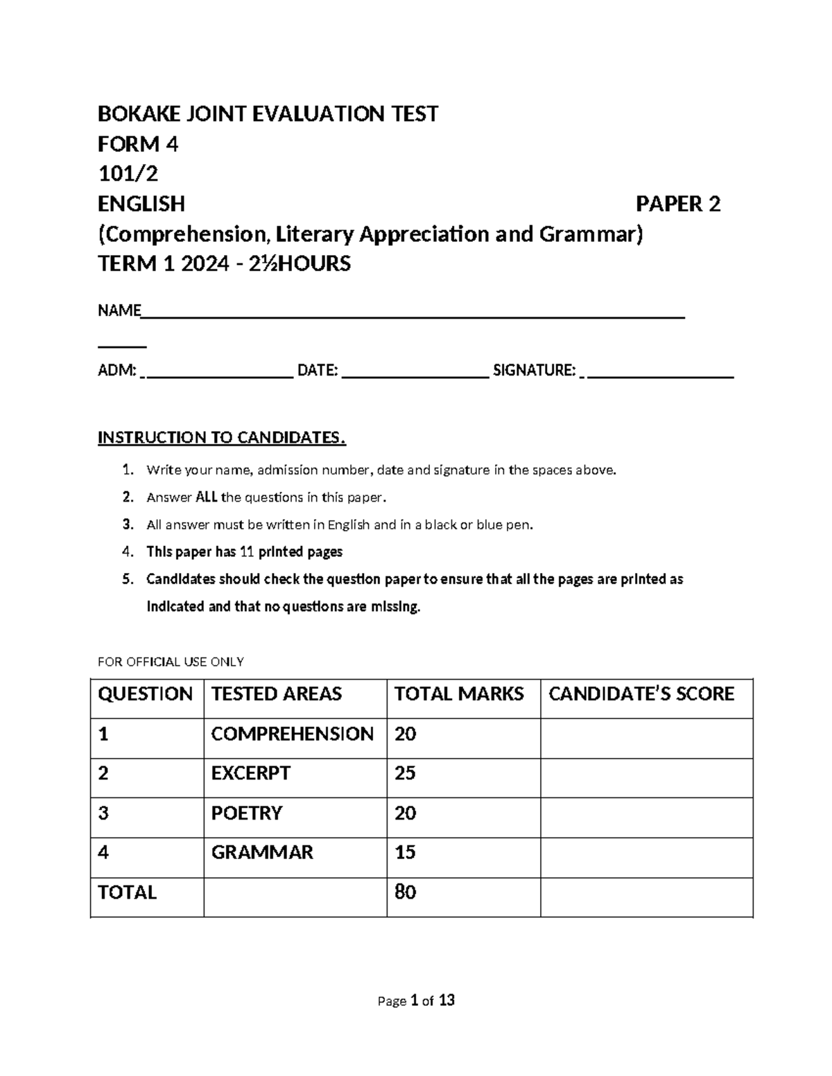 English PP2 - Above is a revision Document and Marking scheme of Form 4 ...