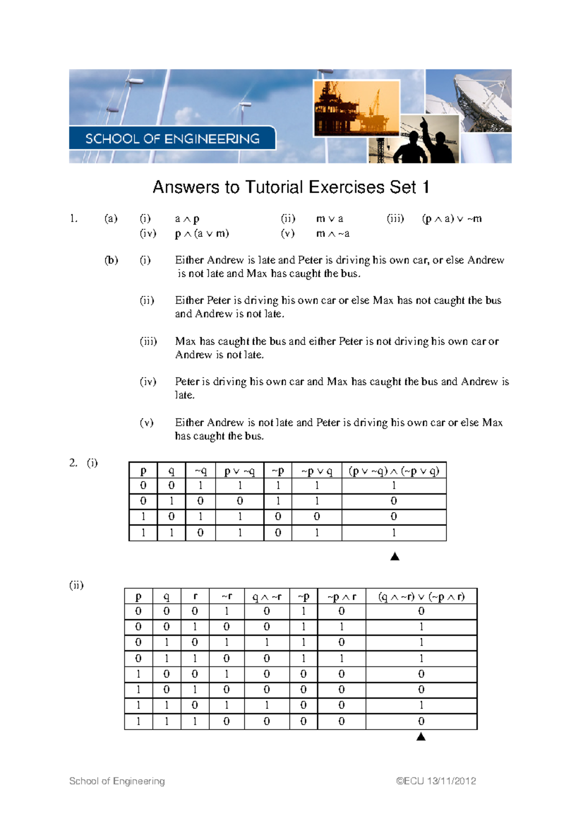 Solutions 01 - Answers to Tutorial Exercises Set 1 1. 2. (i) (a) (i ...