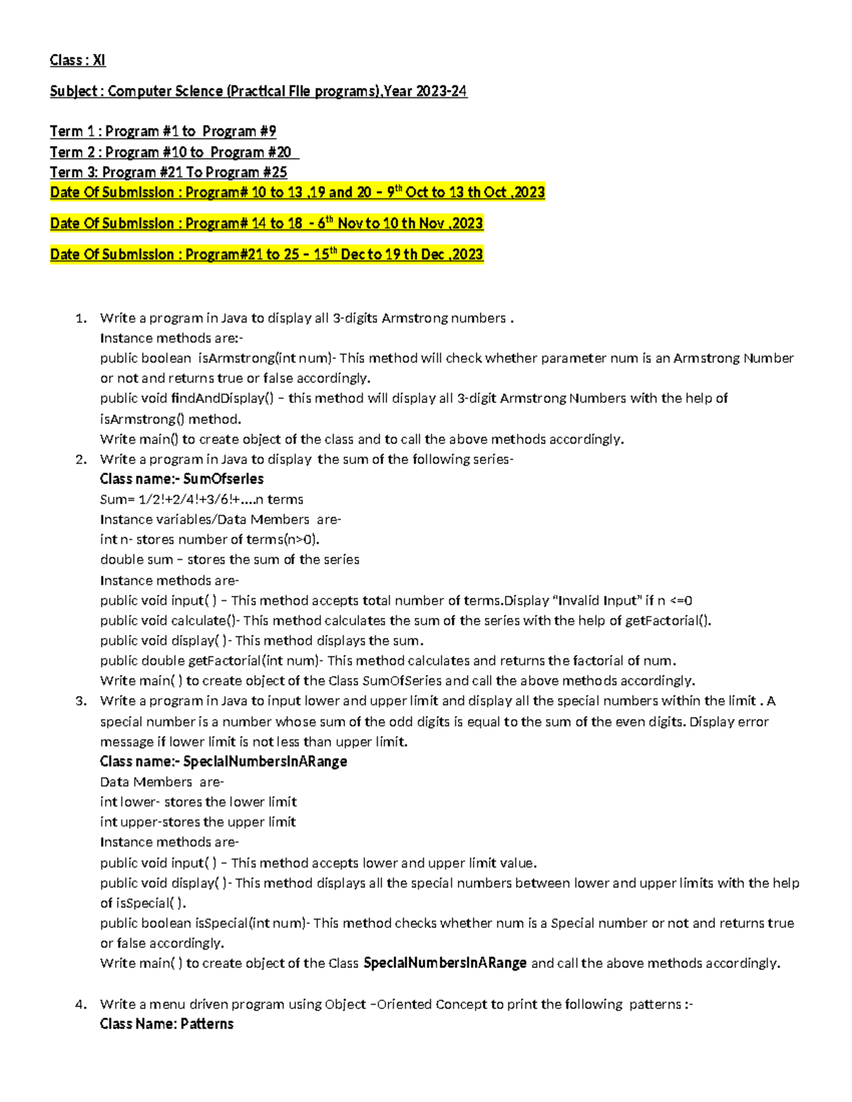 Computer Project Questions Class 11 - Class : XI Subject : Computer Science (Practical File ...