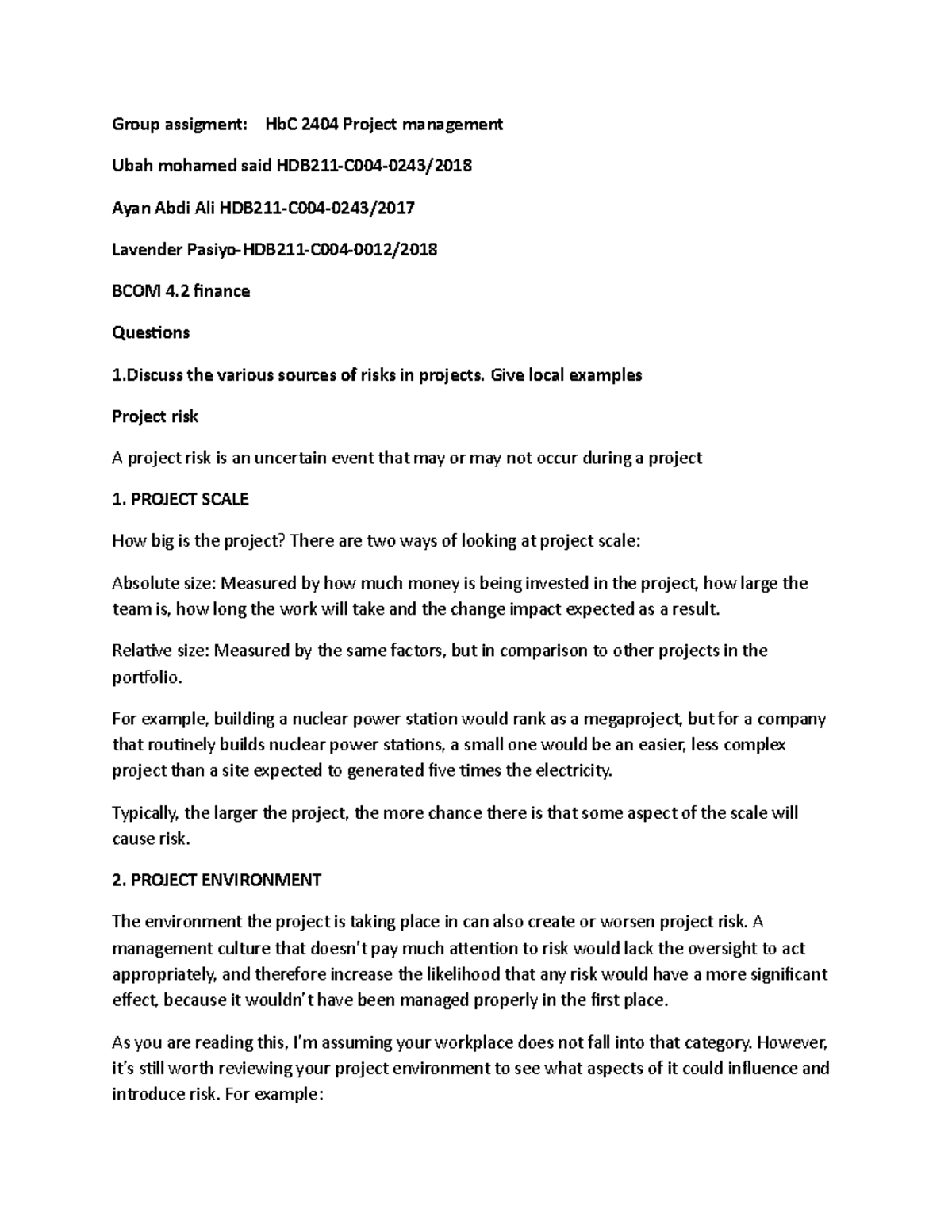 Project management assignment - Group assigment: HbC 2404 Project ...