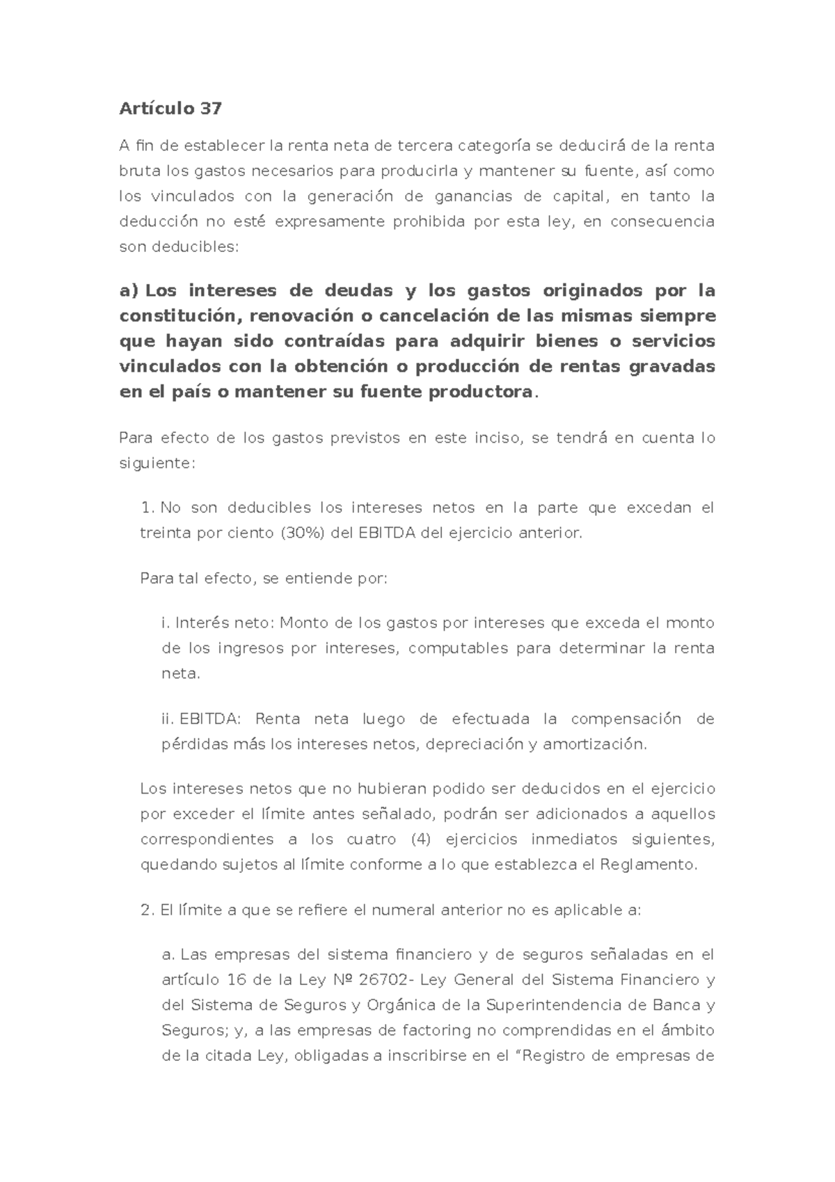 ART 37 LEY - Art Ley 37 - Artículo 37 A fin de establecer la renta neta ...