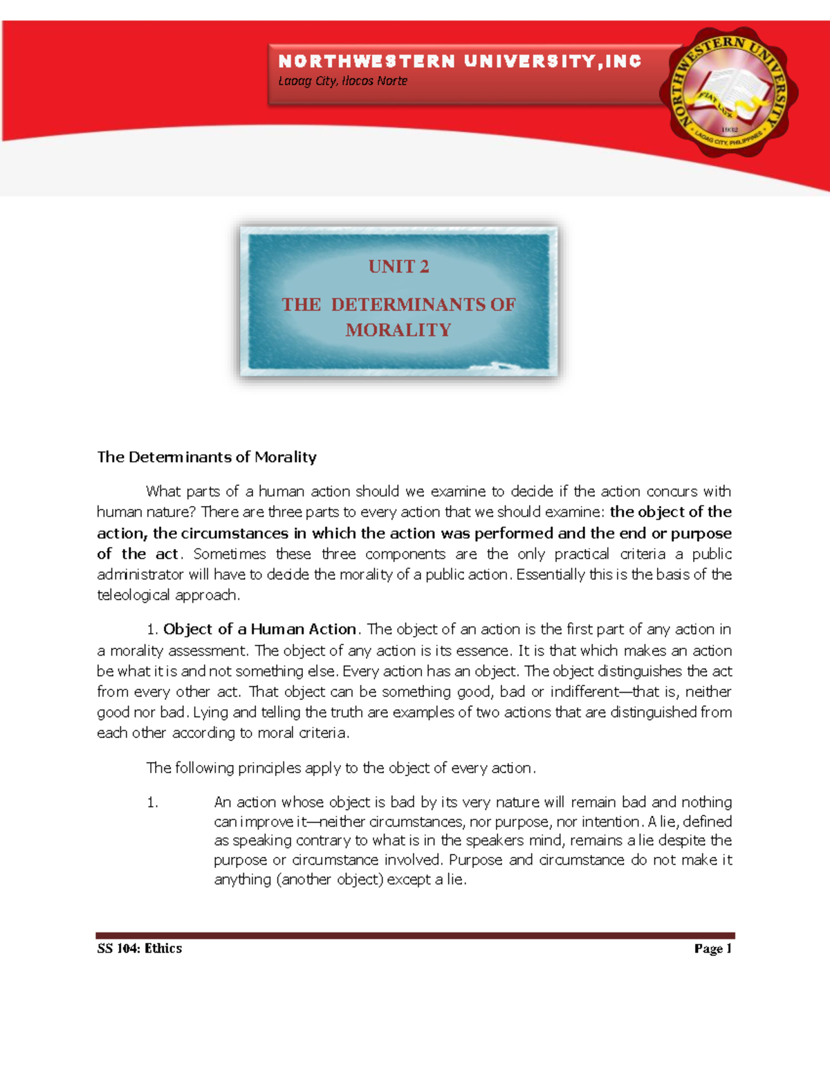 The Determinants of Morality - Laoag City, Ilocos Norte The ...