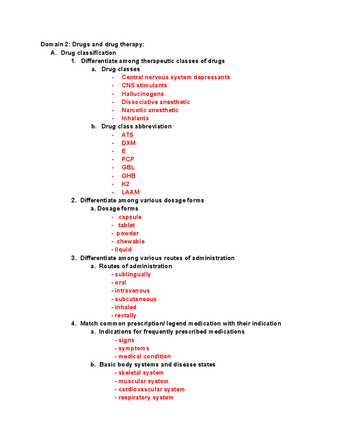 Domane 2 - pharmacy notes - Domain 2: Drugs and drug therapy: A. Drug ...