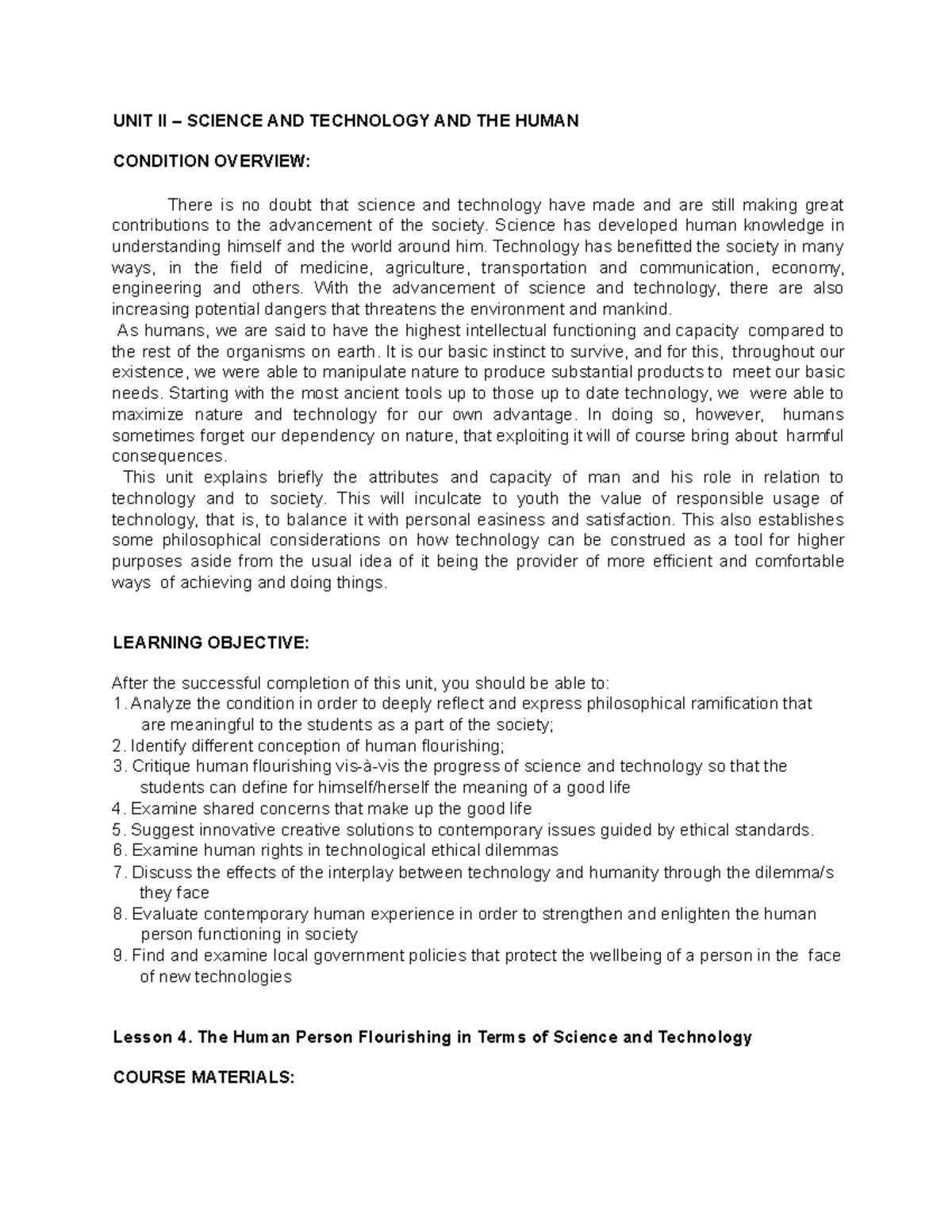 Part-3 - Module - UNIT II – SCIENCE AND TECHNOLOGY AND THE HUMAN ...