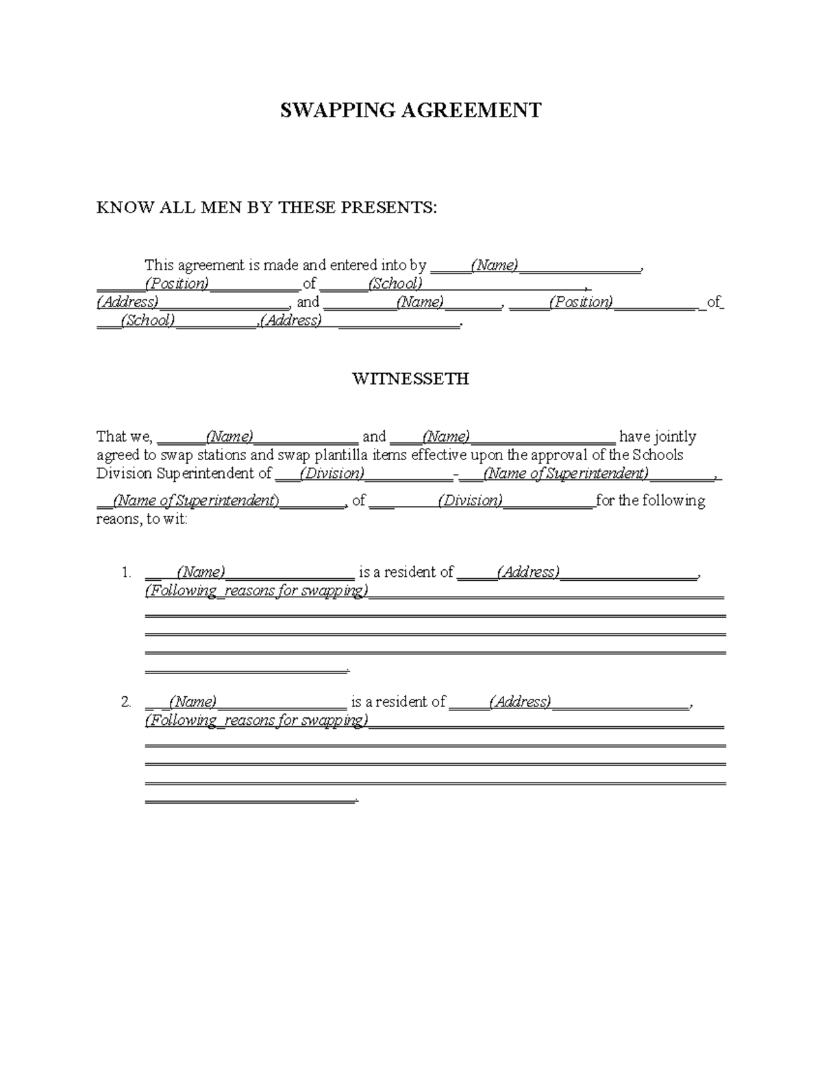 Swapping- Agreement 1 - DEPED FILES - SWAPPING AGREEMENT KNOW ALL MEN ...