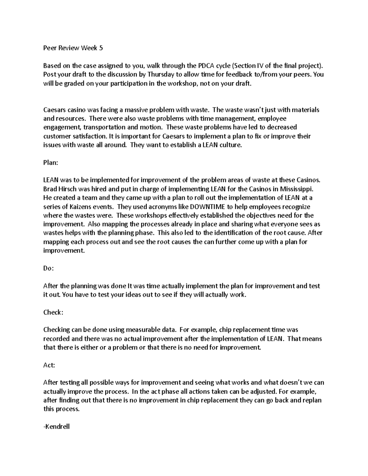 Peer Review Week 5 - Course Work and Discussion Post - Peer Review Week ...