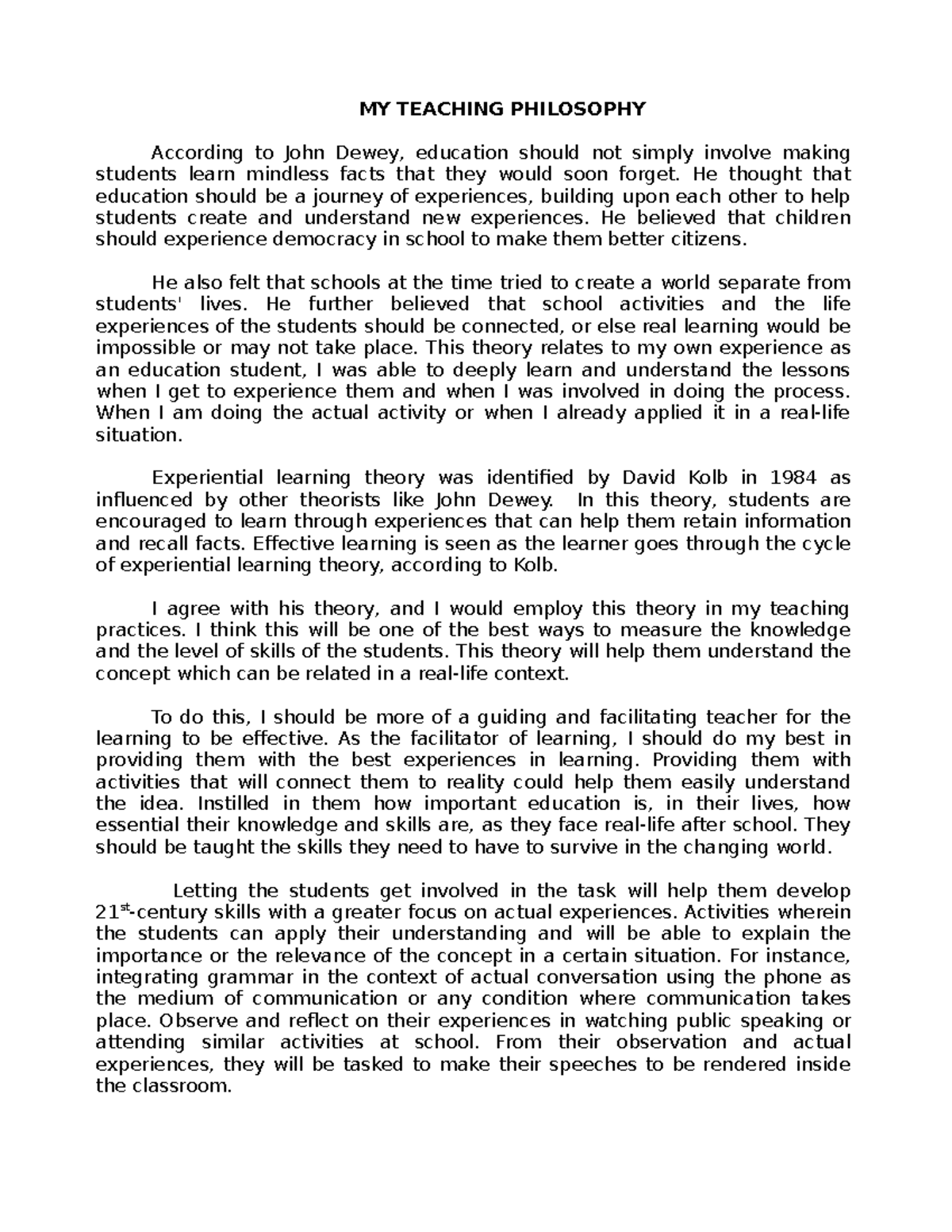 My Teaching Philosophy for Practice Teaching - MY TEACHING PHILOSOPHY ...