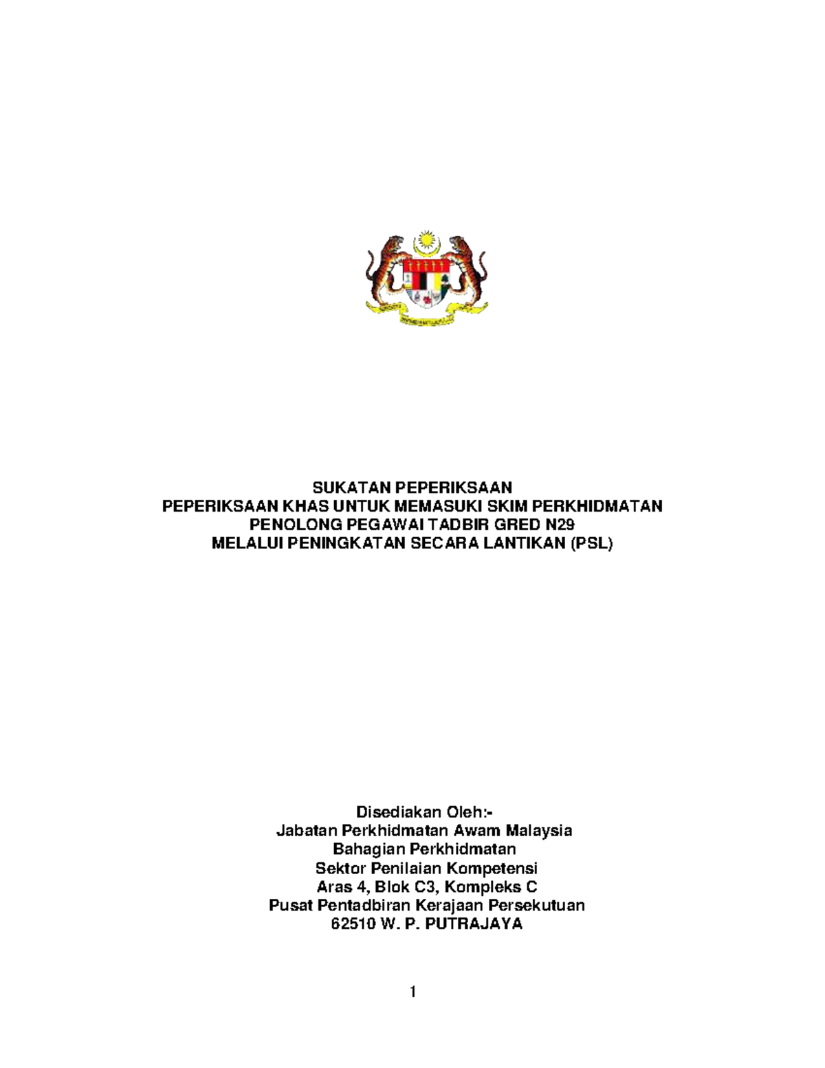 Khas Untuk Memasuki Skim Perkhidmatan PPT Gred N29 - SUKATAN ...