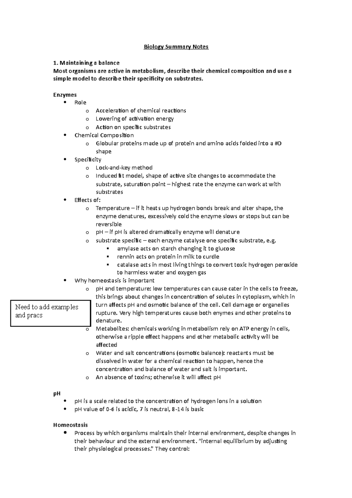 Biology Summary Notes human anatomy - Biology Summary Notes 1 ...