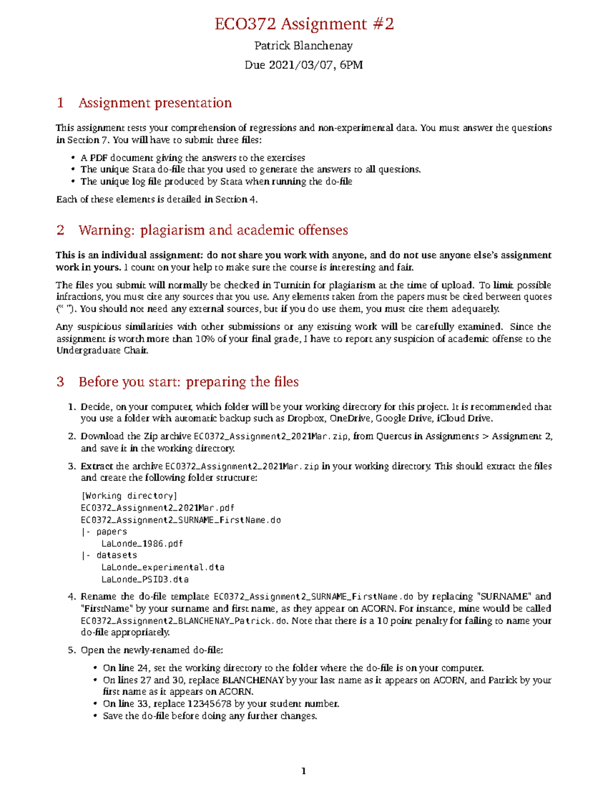 ECO372 Assignment 2 2021Mar - ECO372 Assignment Patrick Blanchenay Due 2021/03/07, 6PM 1 ...