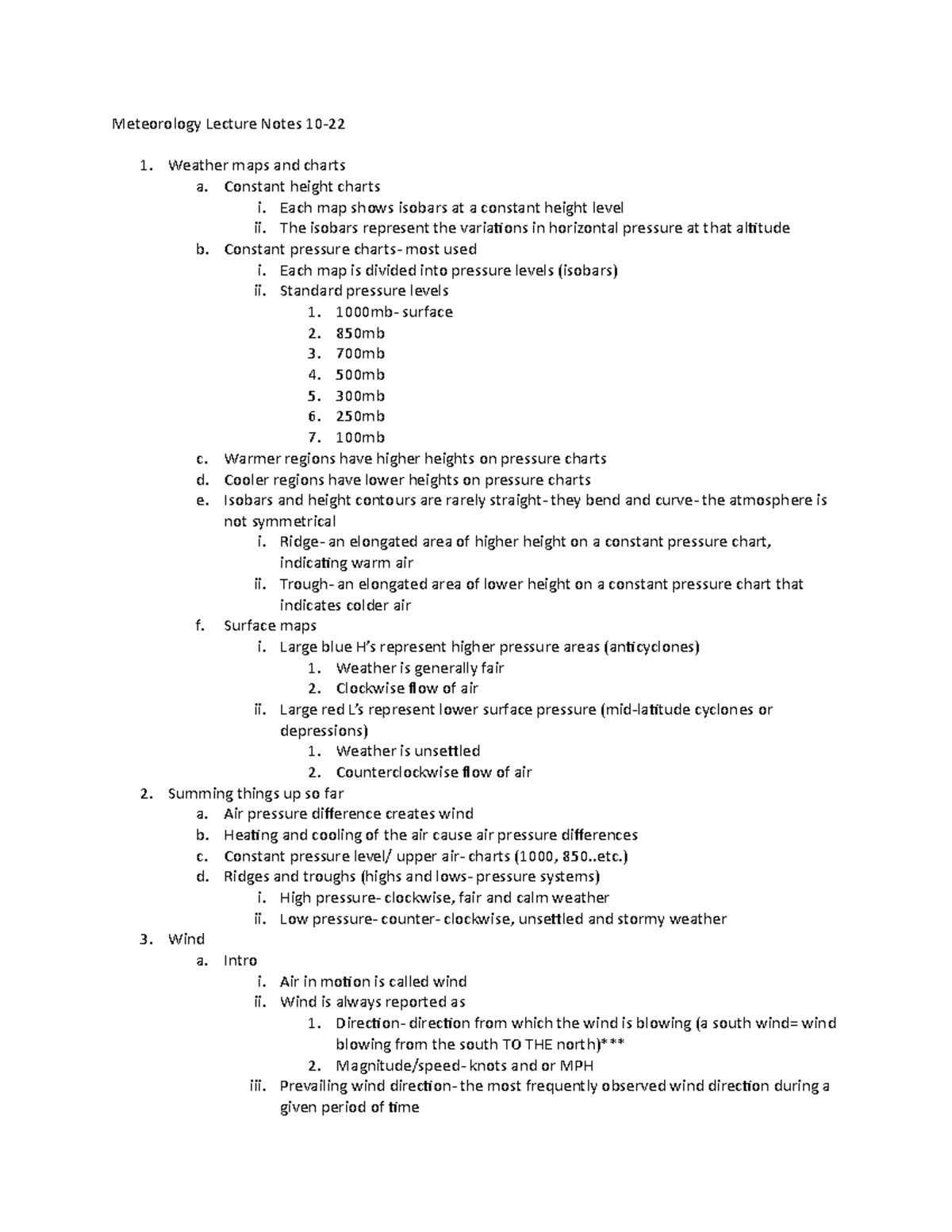 Meteorology Lecture Notes 10-22 - Weather maps and charts a. Constant ...