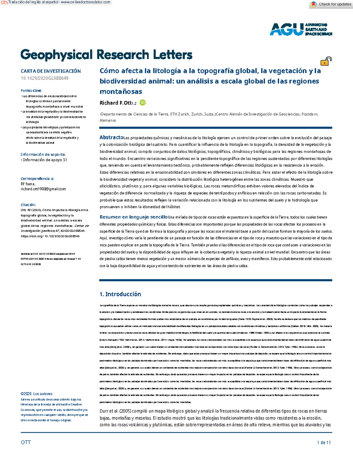 Geophysical Research Letters - 2020 - Ott - How Lithology Impacts Global Topography Vegetation ...