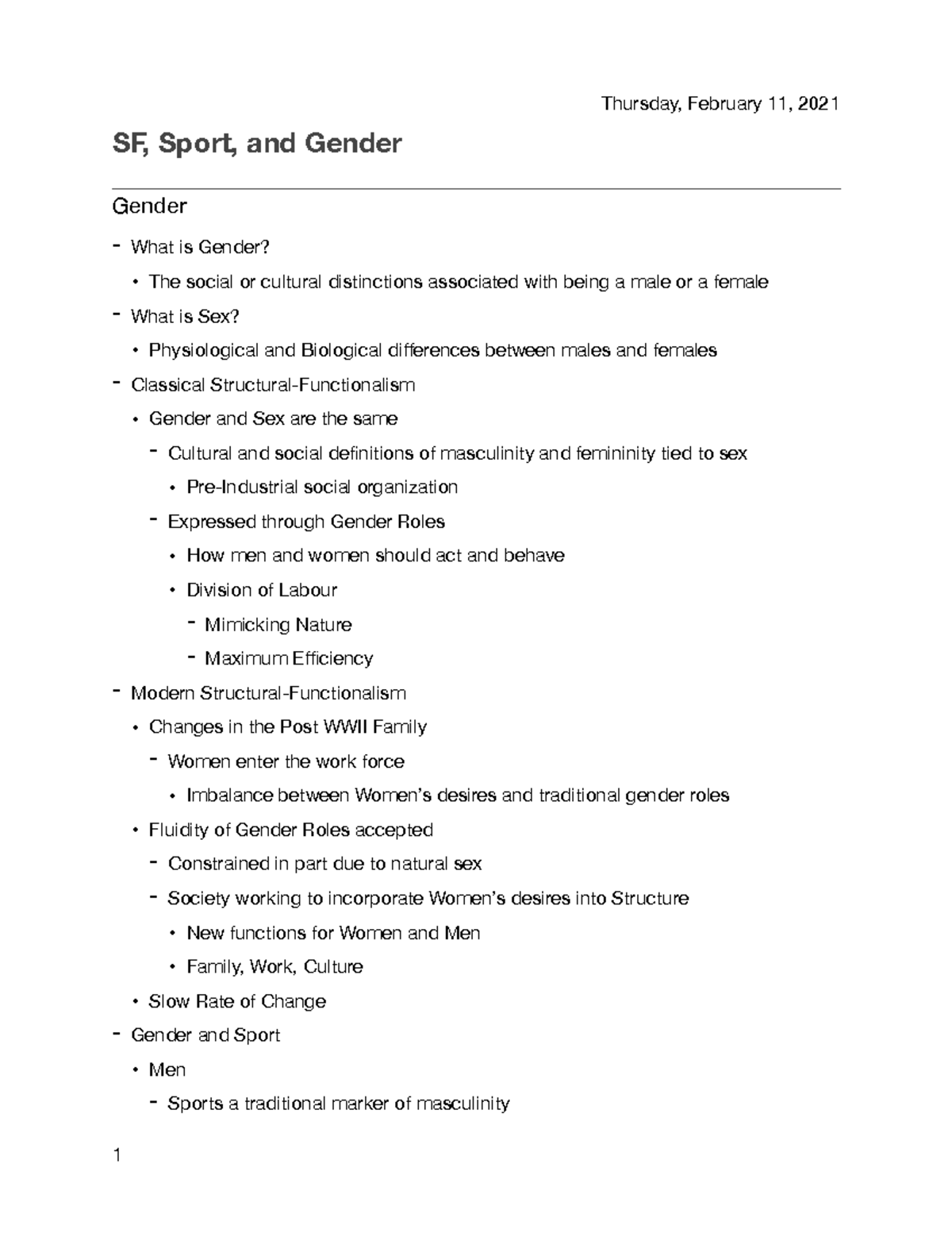 SF, Sport, and Gender - structural functionalism - SF, Sport, and ...