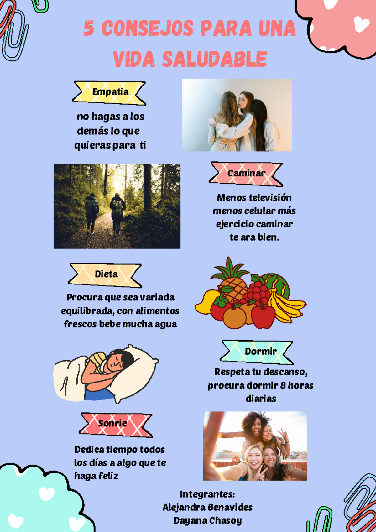 Afiche 5 consejos para una vida saludable - 5 consejos para una vida saludable Empatia Dieta ...