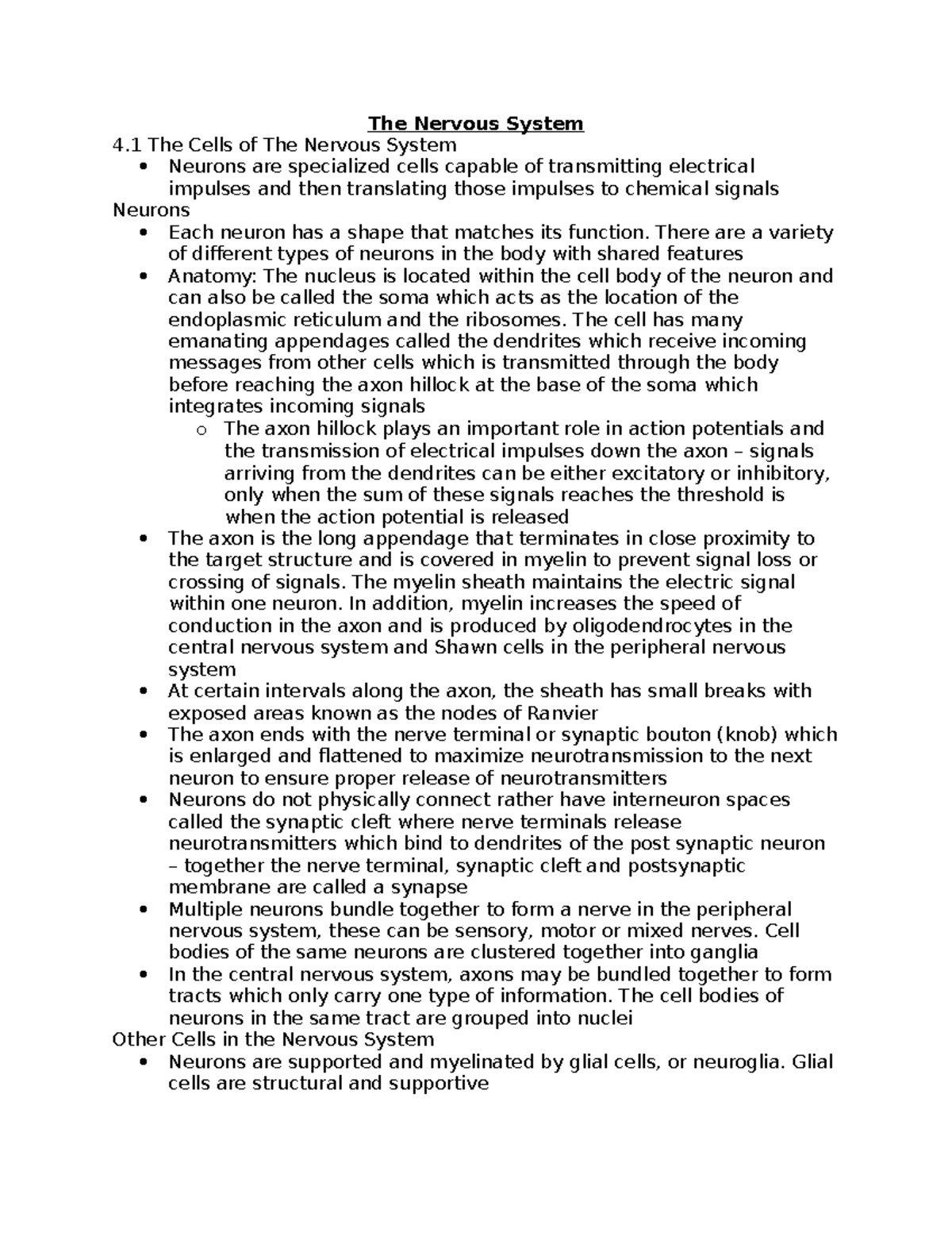 Biology - Notes on Nervous System and a few other systems - The Nervous ...