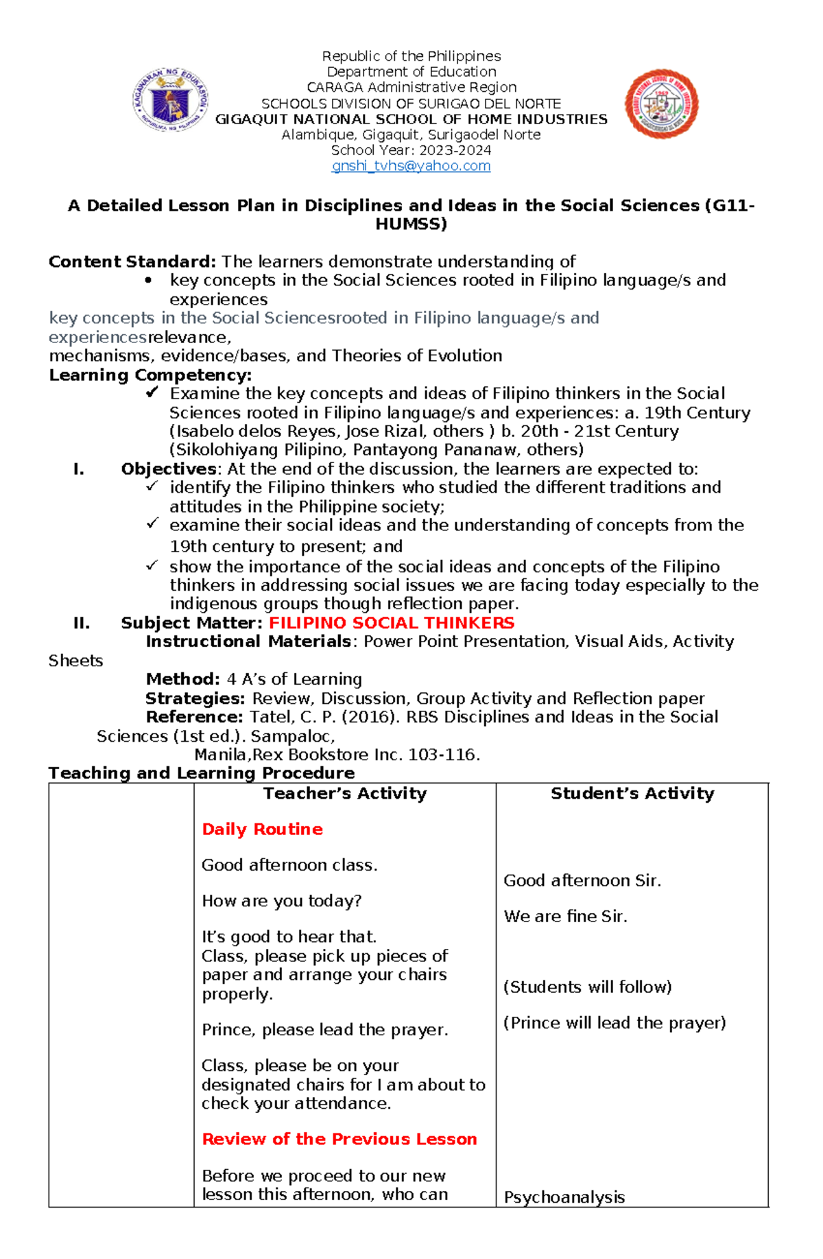Deatiled DLP-DISS - Lesson Plan - Republic of the Philippines ...