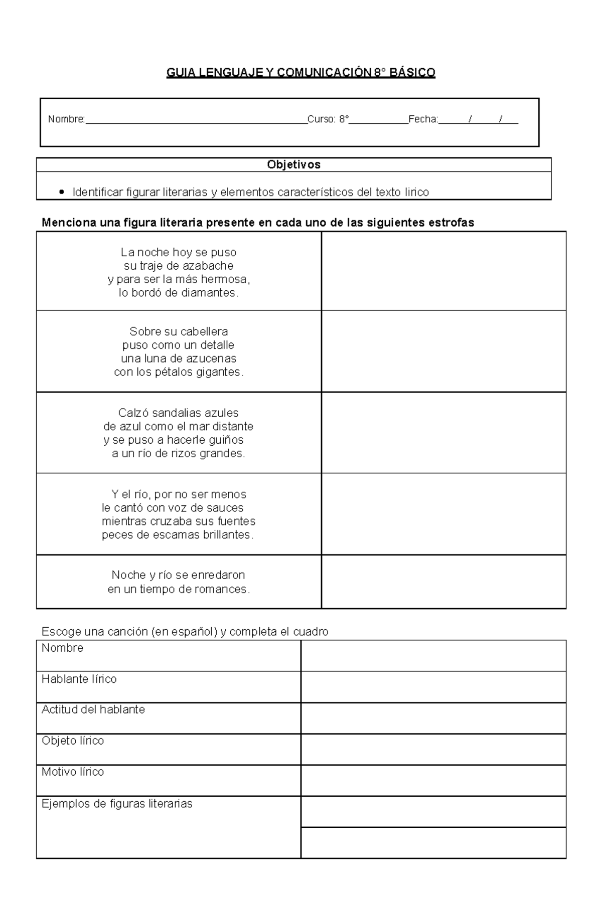 Guía n° 2 lenguaje octavo básico - Nombre: Curso: 8° Fecha: / / GUIA ...