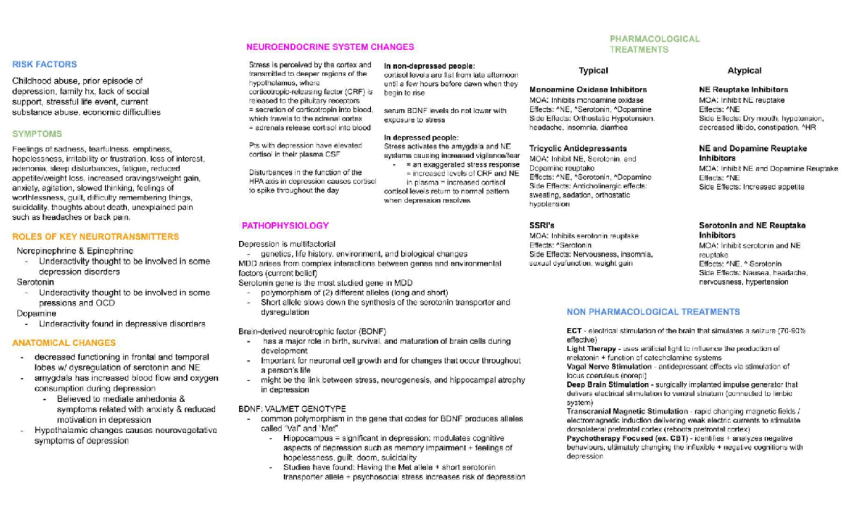 Depression Overview - summary - Nursing 2La2 - McMaster - Studocu