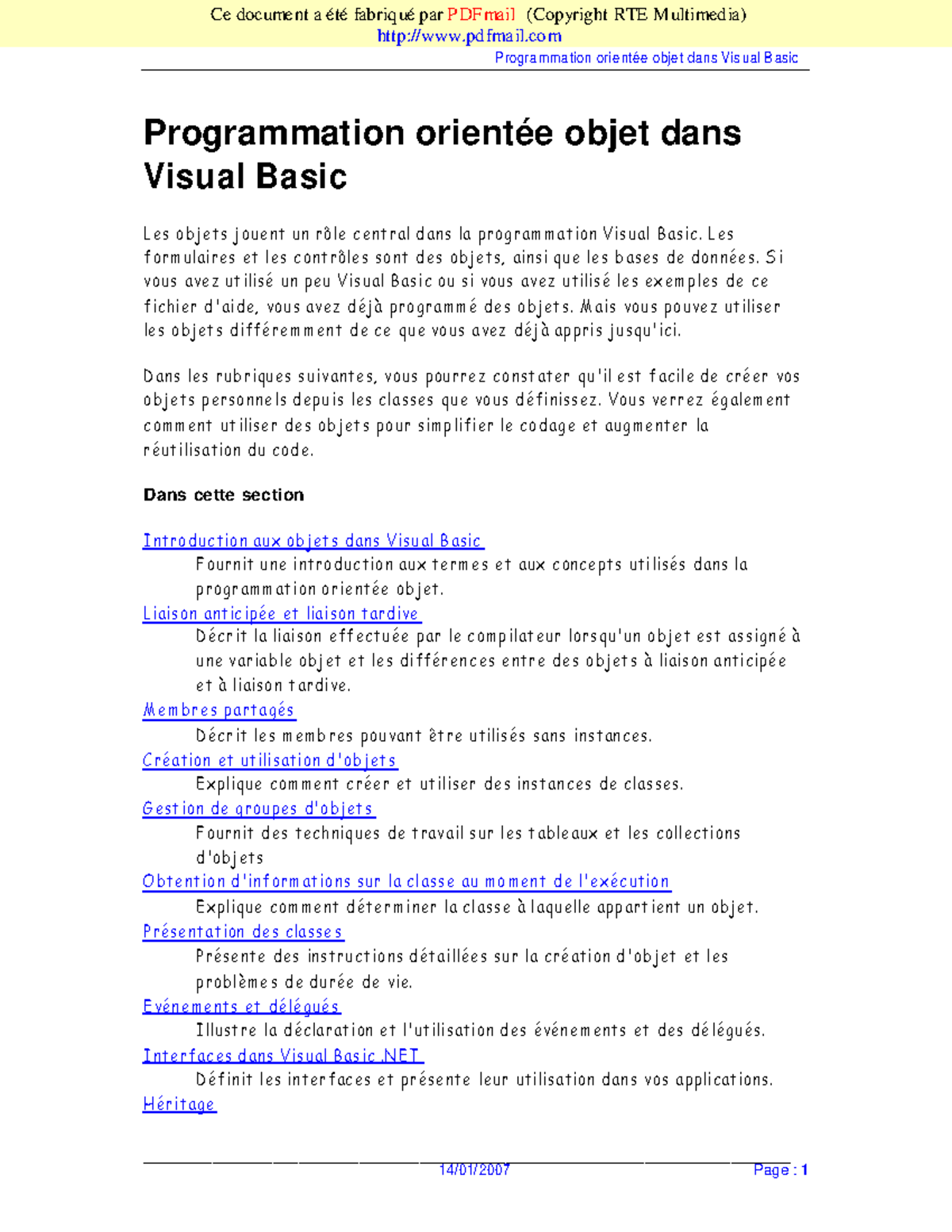 Programmation Orientée Objet - Introd u c ti on a u x ob jets d ans Vi ...